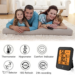 Indoor Thermometer Digital Hygrometer Room Thermometer Humidity Monitor with Backlight,Suitable for Bedroom,Baby,Flower Room,Wine Cellar,Laboratory,Battery Included (2, Black and White)