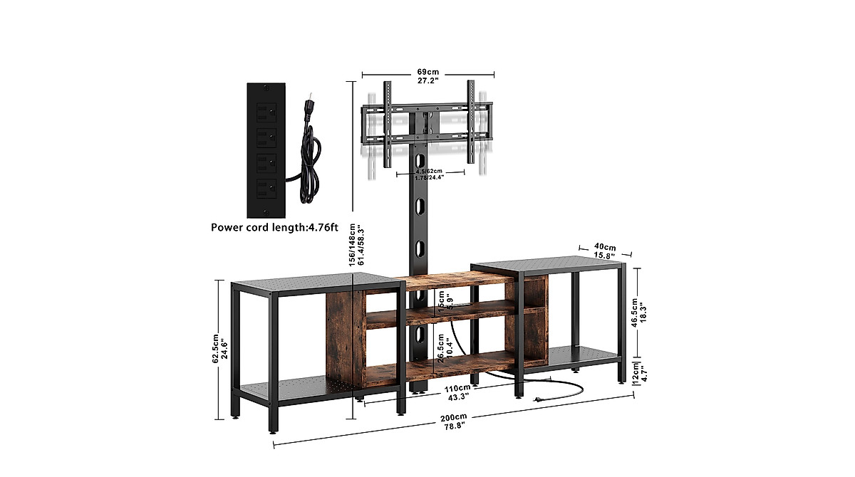 IRONCK 79-Inch TV Stand with Mount & Power Outlet