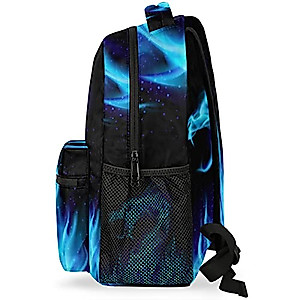 Blue Flame Dragon Head Laptop Backpack Travel Bag Basic Durable Daypack Large Capacity Travel Essentials Accessories for Men Women Adults