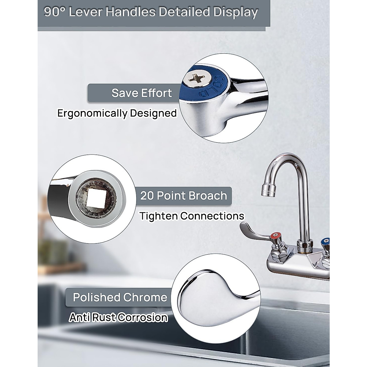 Phivan Commercial Faucet Parts Faucet Handle Replacement Kit - Wrist Blade Handles Lever Handles for Industrial, Restaurant, Commercial Sink Faucet - Fits Most 3/8" Shaft, 0.43" Round Stem Hole (Blue)