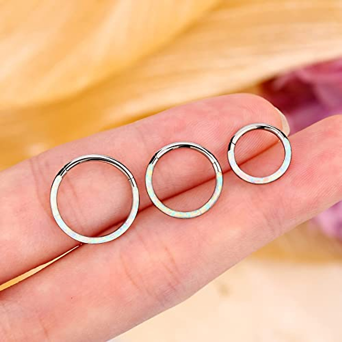 Jewseen G23 Solid Titanium Hinged Segment Hoop Rings White Opal Daith Earring Hoop 16G Tragus Helix Rings Cartilage Piercing Septum Clicker Body Jewelry