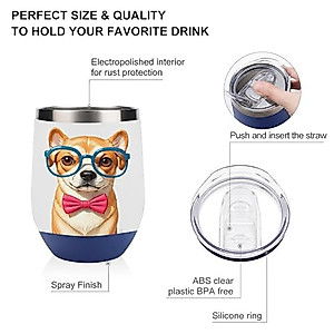 OPTKSNCU 304 Stainless Steel Insulated Cup with Lid, Pet Dog Soft Bow Tie, Oversized Glasses Print Durable, And Easy to Clean – Ideal for Home, Office, And Gift Giving