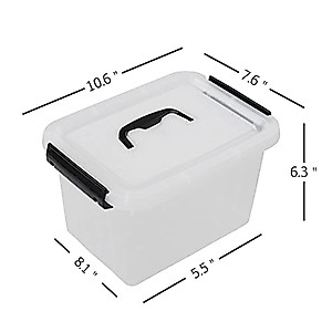 Easymanie 6 Quart Plastic Storage Bin with Black Handle, Clear Latching Boxes, Pack of 6