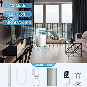 R.W.FLAME 8,000 BTU Portable Air Conditioner with Remote Control, Portable AC Unit for Room Up to 350 Sq.Ft, 3-in-1 Air Conditioner with Digital Display,24Hrs Timer,Installation Kit for Home, White
