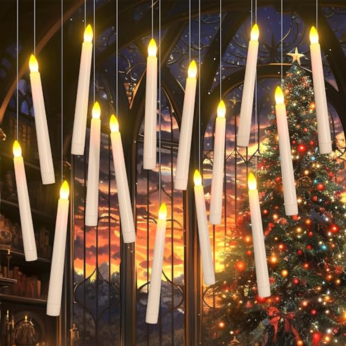 PChero Flameless Candles with Remote Timer, 7.9" Ivory Battery Operated LED Taper Dripless Floating Flickering Candles for Wedding Halloween Thanksgiving Christmas Themed Party Valentines Decorations