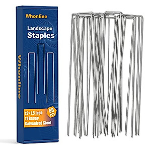 Whonline 60pcs 12 Inch Ground Stakes, 11 Gauge Landscape Staples Heavy Duty Garden Stakes for Securing Lawn Fabric, Tent, Weed Barrier, Irrigation Tubing