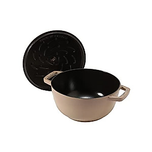 staub Wa-NABE 40501-001 Linen L Vintage Knob Specifications 7.9 inches (20 cm) Handed, Cast Iron Pot, Rice Cooking, 3 Pieces, Induction Compatible, Japanese Authentic Product with Serial Number