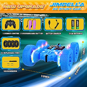 Jimdella Remote Control Car,RC Cars with sides light strip and Headlights,Double Sided 360 Flips Rotating RC Stunt Car,2.4Ghz All Terrain Toys for Ages 4-6 Kids Toy for Boys Girls Birthday Gift(Blue)