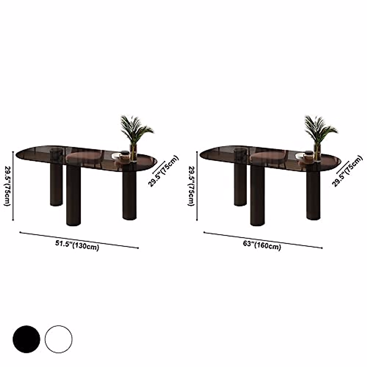 LAKIQ Contemporary Transparent Tempered Glass Dining Room Table Modern Minimalist Living Room Table with 3 Wood Roman Column Legs Small Apartment Kitchen Dining Table(Black, 51.2"L x 29.5"W x 29.5"H)