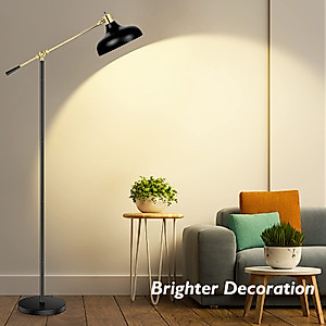 Industrial Floor Lamp For Bedrooms - Black Rustic Reading Lamp, 180°Adjustable Arm & Head Antique Indoor Standing Lamp, Modern Arc Indoor Pole Task Lamp For Living Room, Office, Study Room, Hotel