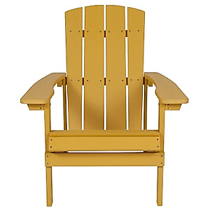 Flash Furniture Charlestown Commercial Grade Indoor/Outdoor Adirondack Chair, Weather Resistant Durable Poly Resin Deck and Patio Seating, Yellow