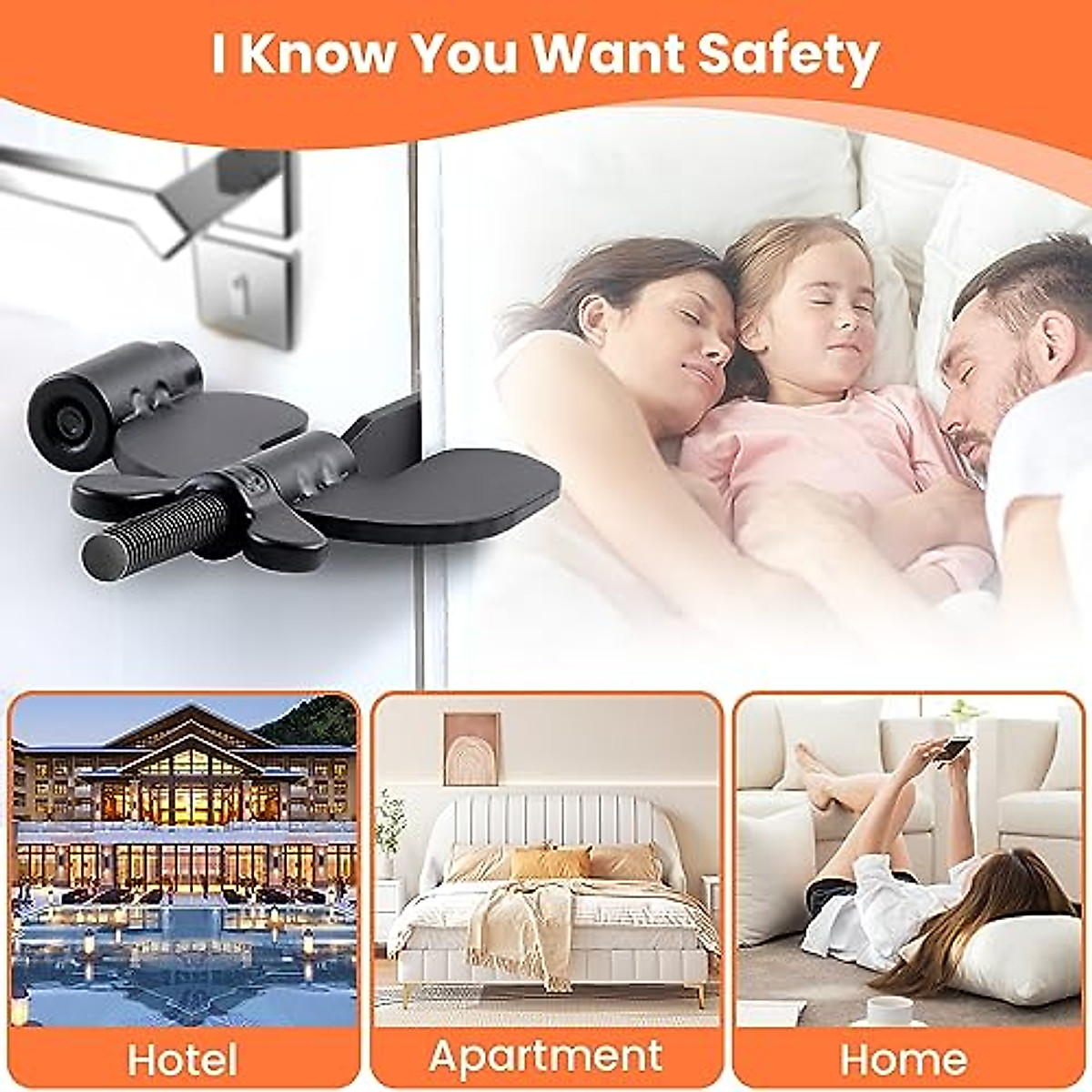Portable Door Lock Home Security Hotel Door Locks for Travelers Door Safety Locks from Inside Bedroom Apartment Security Travel Gifts Essentials Black