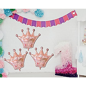 3Pcs Crown Balloons Foil Helium Mylar Balloon Rose Gold,For Birthday Party Decorations