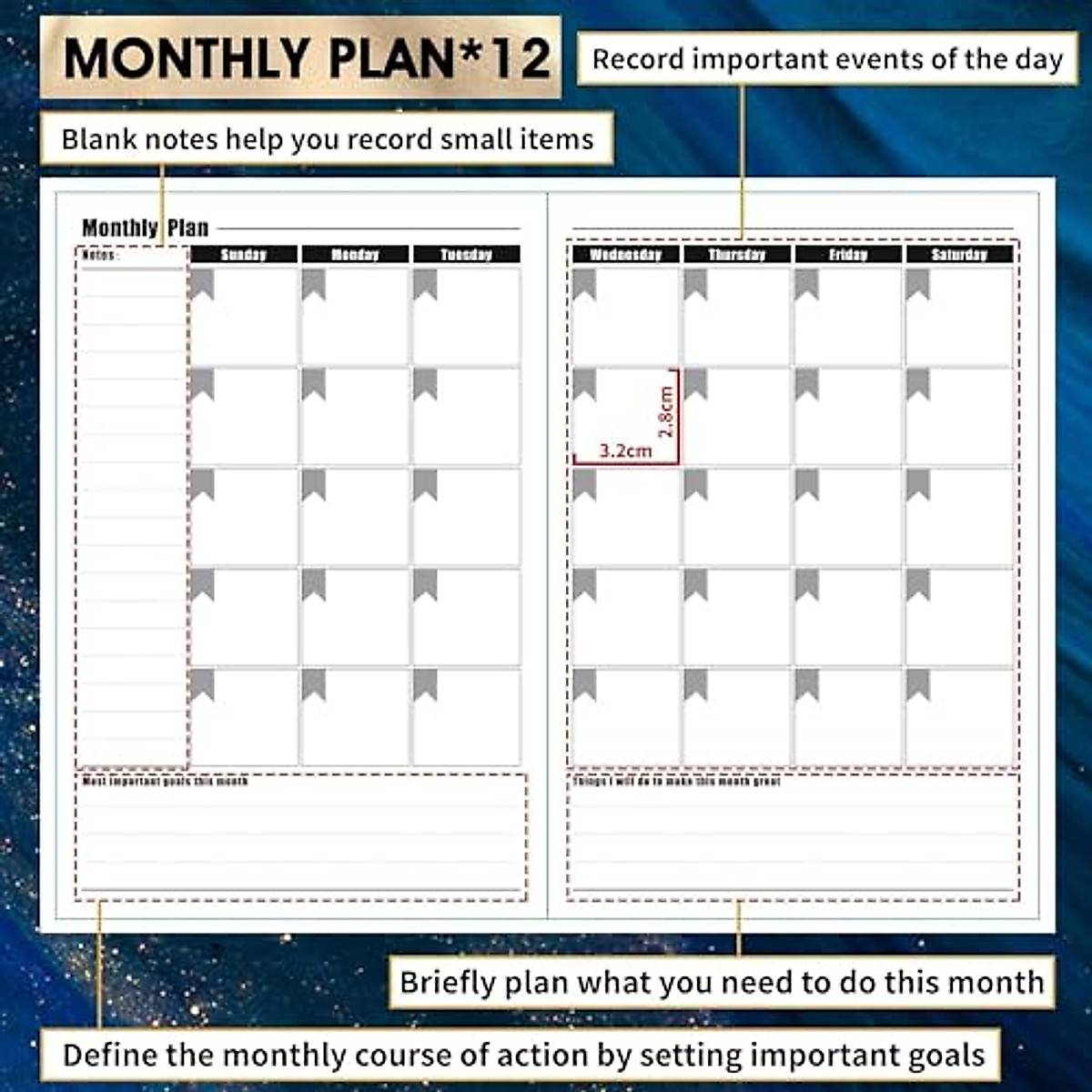 CAGIE Undated Planner Weekly and Monthly Planner with Inner Pocket Leather Organization To Do Notebook for Time Management Schedule 12 Months 54 Weeks, 5.7" x 8.3", Royal Blue