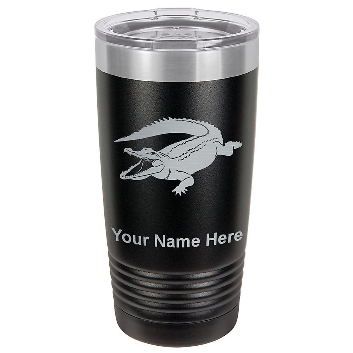 LaserGram 20oz Vacuum Insulated Tumbler Mug, Alligator, Personalized Engraving Included (Black)