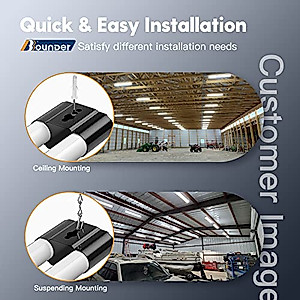 BBOUNDER 10 Pack Linkable LED Utility Shop Light, 4400 LM, 6500K Cool Daylight, 4 FT, 48 Inch Integrated Fixture for Garage, 40W Equivalent 250W, Surface + Suspension Mount, Black