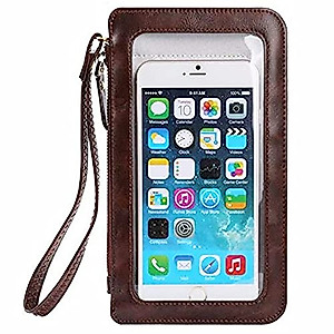 Mini Cell Phone Crossbody Shoulder Handbag Purse for iPhone 14 Pro Max, 14 Pro, 14 Plus, 14, 13 Pro Max, 13 Pro, 13, 13 Mini (Brown)