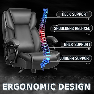 OFIKA Big and Tall Office-Chair 500lbs - Adjustable Lumbar Support, Office Chair for Heavy People, Heavy Duty High Back Executive Desk Chair with Wide Seat and Quiet Rubber Wheels, Large Office Chair