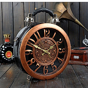 Alarm Clock Handbag Real Working Women Fashion Diagonal Shoulder Bag Leather Vintage Clock Round Box Personalized SteamPunk Style Messenger bag (A)