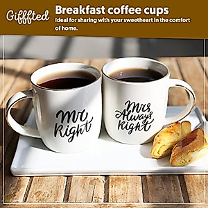 Triple Gifffted Mr Right Mrs Always Right Coffee Mugs Gifts Ideas for Couples, Wedding Anniversary, Engagement, Christmas, His & Hers, Bride and Groom, Parents, Newlyweds Bridal Shower, Ceramic 380ml