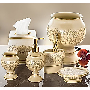 Creative Scents Bathroom Trash Can – Decorative Wastebasket - Durable Resin Waste Paper Basket - Space Friendly Bath Rubbish Dust Bin, Gold and Beige Bathroom Accessories (Shannon Style)