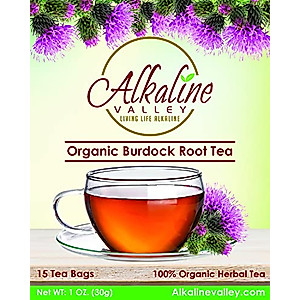 Burdock Root Tea Organic - 100% Alkaline - 15 Unbleached/Chemical-Free Burdock Root Tea Bags - Caffeine-Free, No GMO
