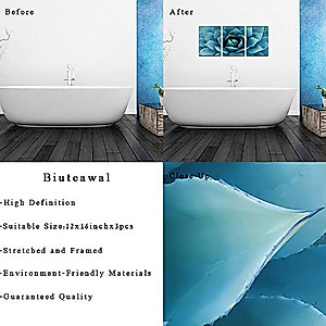 Biuteawal- Modern Canvas Painting Wall Art Blue Agave Picture Plant Painting Wall Decor Turquoise Teal Art Print Gallery Wrap Ready to Hang Modern Bedroom Decorations