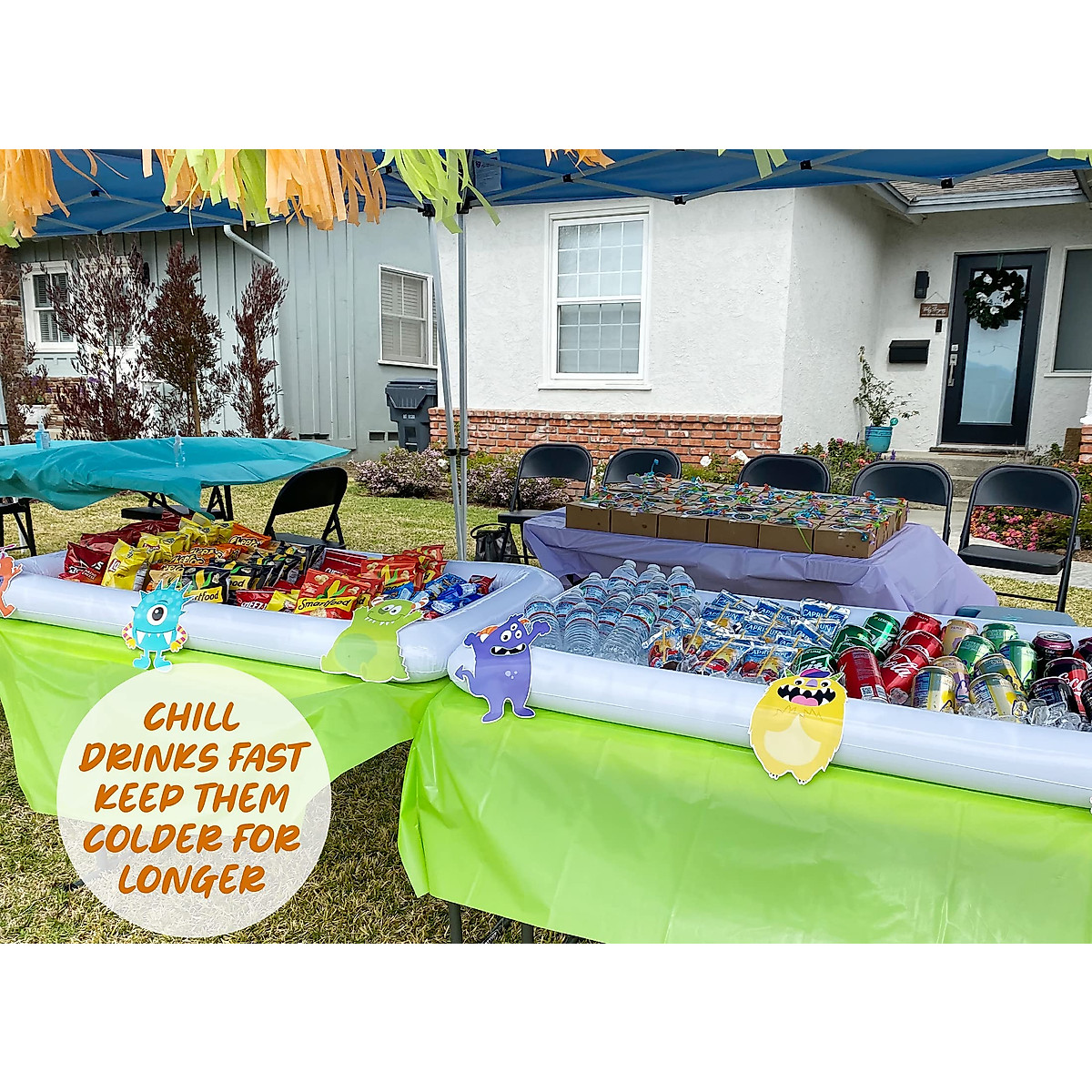 HBlife Inflatable Serving Bar & Food Umbrella Mesh Cover Screen Tent Set, Party Supplies Set for Picnics Pool Bar Outside, 2 Inflatable Tray, 6 Food Tents/Food Covers for Outdoors (Color)