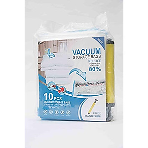 Olmecs 10-pack Vacuum Space Saver Storage Bags with Vacuum Travel Hand Pump Space Saver for Clothes Blankets Duvets Pillows Comforters