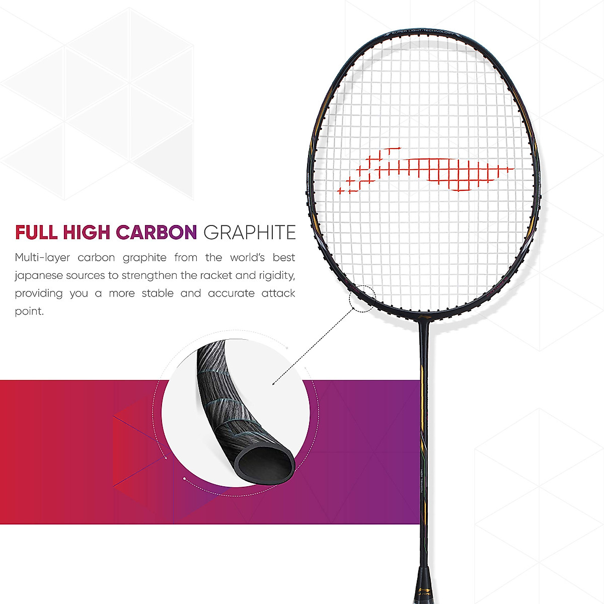 Li-Ning Air Force 78 G2 Carbon Fiber Strung Badminton Racket with Full Cover (Charcoal/Gold )