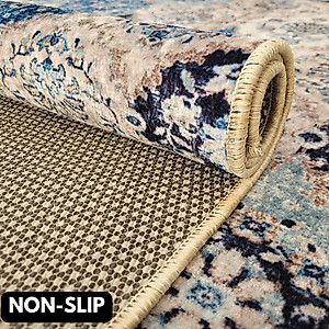 Candymosa Boho Trellis Area Rug, 2x3 Entry Rug Non-Slip Washable Indoor Door Mat, Ultra-Thin Oriental Accent Throw Rug for Kitchen Entryway Bathroom (Pet Friendly) - (Blue, 2'x3')