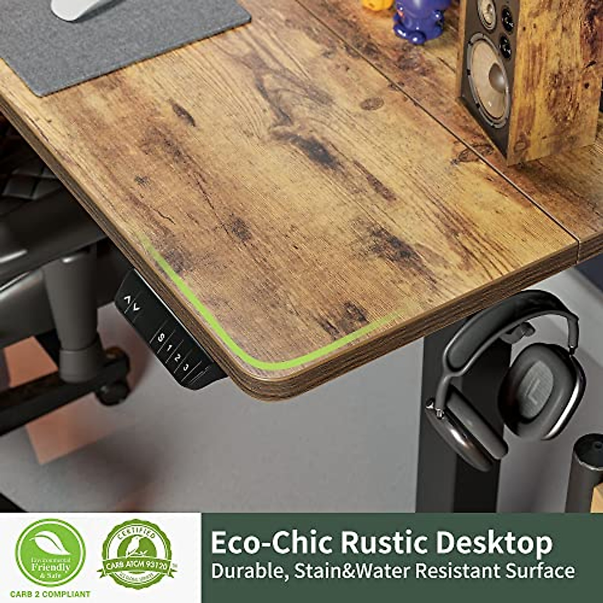 FEZIBO Height Adjustable Electric Standing Desk, 55 x 24 Inches Stand up Table, Sit Stand Home Office Desk with Splice Board, Black Frame/Rustic Brown Top