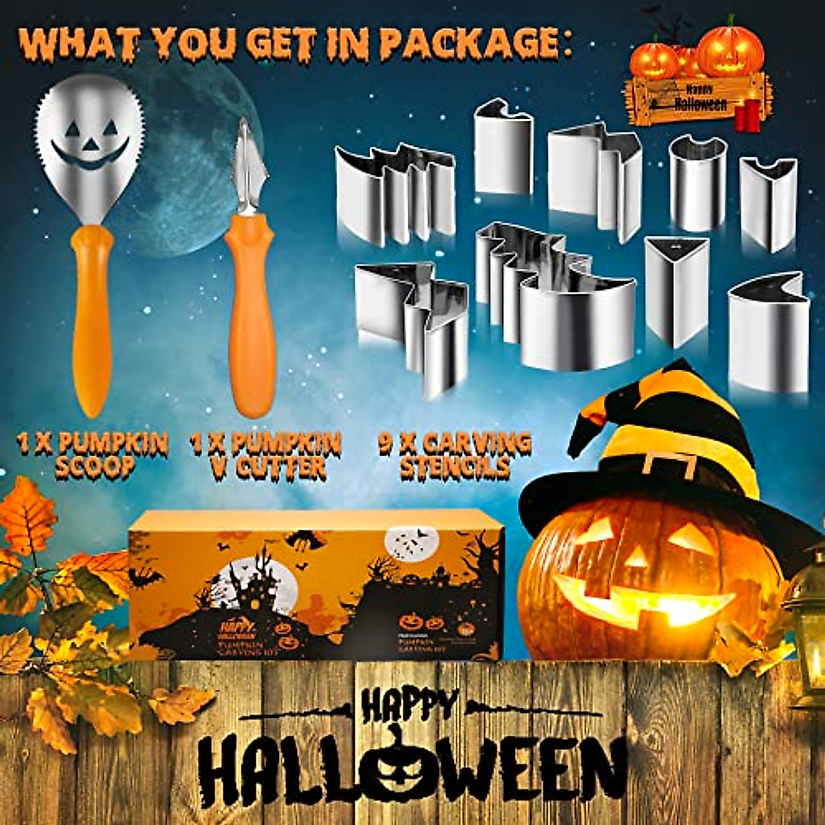 365park Pumpkin Carving Kit,11PCS Carvable Pumpkin Carving Tools for Halloween Decorations,Heavy Duty Stainless Steel Pumpkin Carving Tools Set Gift for Halloween