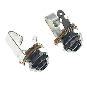 KAISH Black Nickel Premium 2-Pack Brass Material Metric Thread Audio 1/4" Female Guitar/Bass Output/Input Jack 6.35mm TS Mono Panel Mount Jack Socket with Nuts and Washer