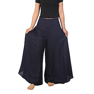 Lannaclothesdesign Palazzo Pants for Women Wide Leg Boho Harem Yoga Pants S M L XL Sizes (S, Solid Dark Blue)