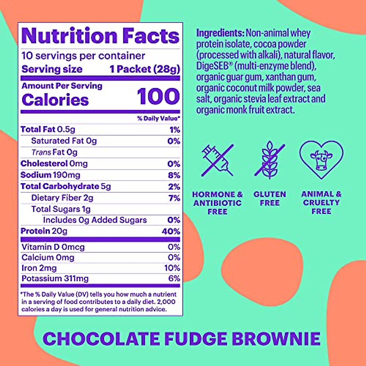 Natreve MOOLESS Animal Free Whey Protein Powder - 20g Lactose Free, Protein Powder with Amino Acids - Fudge Brownie, 10 Servings
