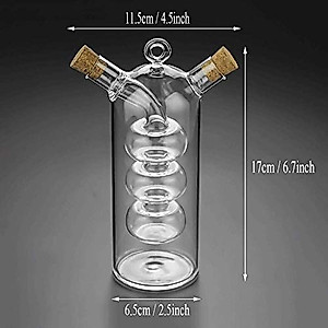 WINAKUI Olive Oil and Vinegar Dispenser Cruet Bottles, 2 in 1 Transparent Glass Oil Bottle, Dual Glass Oil Dispenser Bottles for Kitchen Cooking Container