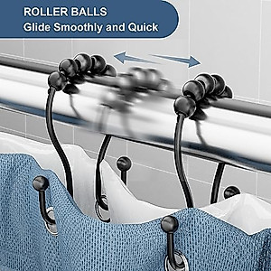 BBLHOME Shower Curtain Hooks, Shower Curtain Rings Rust Proof Metal Smooth Glide Double Shower Curtain Hooks for Bathroom Shower Curtains Rod, Kitchen Utensils,Towels, Set of 12,Black