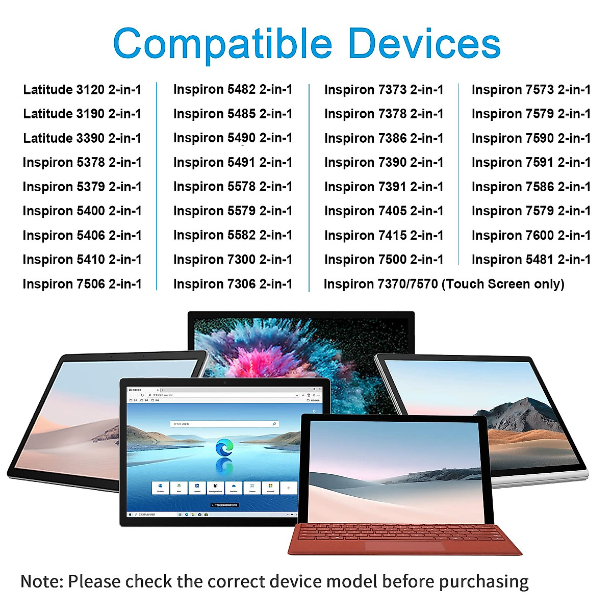 Active Stylus Pen for Dell Inspiron/5406/5410/7300/7306/7405/7500/5485/5482/5490/7390/7590/7586/7386/5485, Latitude 3120/7220/3390 (Not for All Dell, Check Suitable Model Before Order)