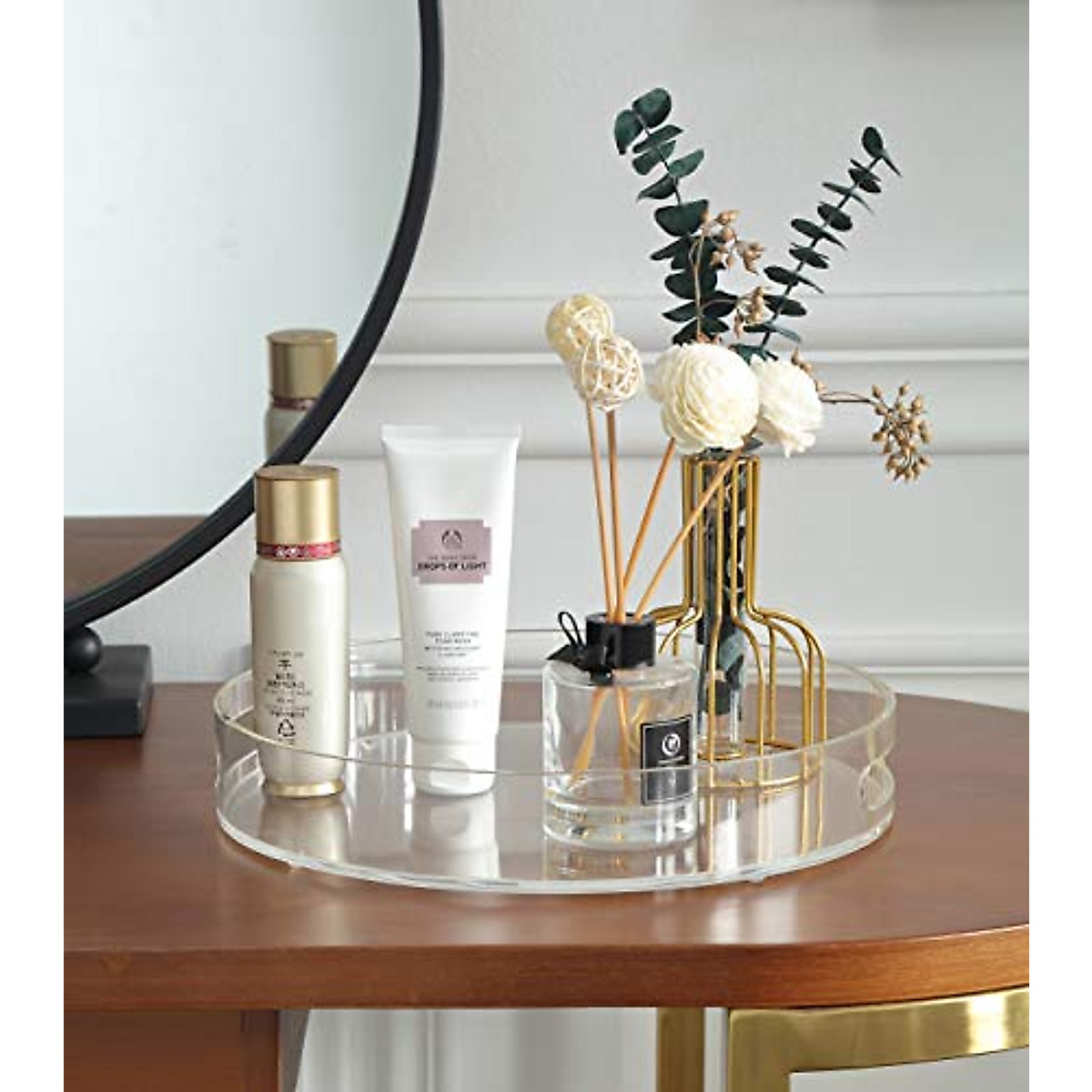 Artmaze Clear Sturdy Acrylic Round Tray with Handles,Spill Proof,for Kitchen (12 inch)