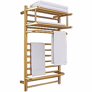 Bathroom Wall Heater Towel Warmers for Bathroom, Wall Mounted Electric Heated Towel Rack, 304 Stainless Steel Towel Dryer Rack Heated Towel Bars, Towel Rail Rack for Bathroom, Gold (Golden Hardwired