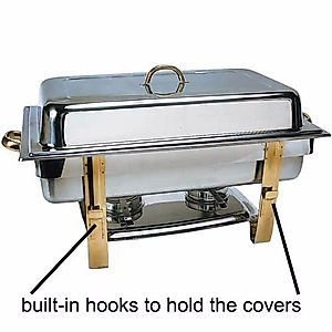 Tiger Chef 3-Pack 8 Quart Full Size Buffet Chafing Dish Set with Gold Accents and Gel Fuel Cans