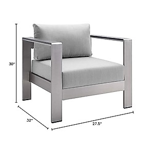 Modway EEI-4225-SLV-GRY Shore EEI-4225-SLV-GRYShore Sunbrella Patio Armchair in Silver Gray