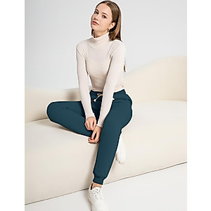 Flygo Women's Winter Warm Fleece Joggers Pants Sherpa Lined Athletic Active Sweatpants(DarkBlue-M)