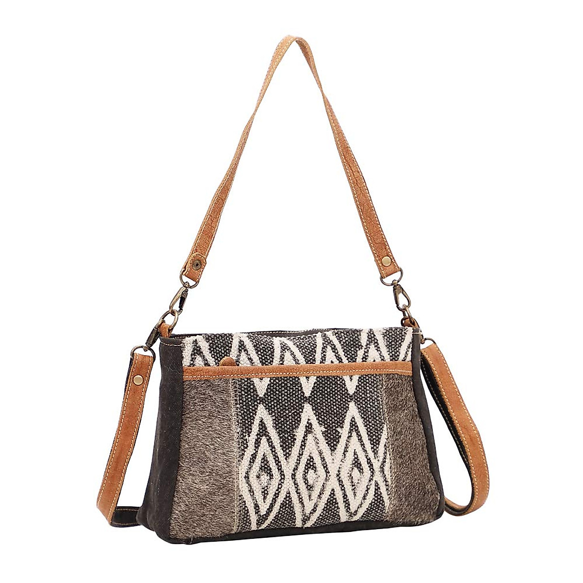 Myra Bag Tedious Upcycled Canvas & Cowhide Small Crossbody Bag S-1447 Gray