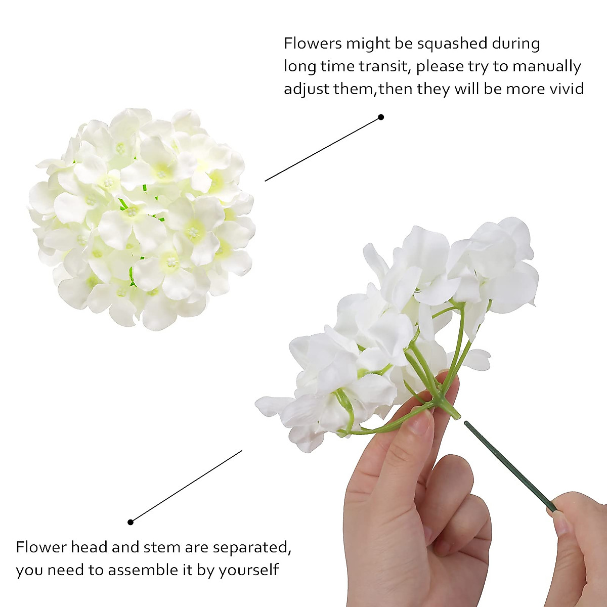 Auihiay 32 Pieces Artificial Hydrangea Flowers White Hydrangea Flower Heads with Stems for Wedding Centerpiece Home Garden Party Decoration