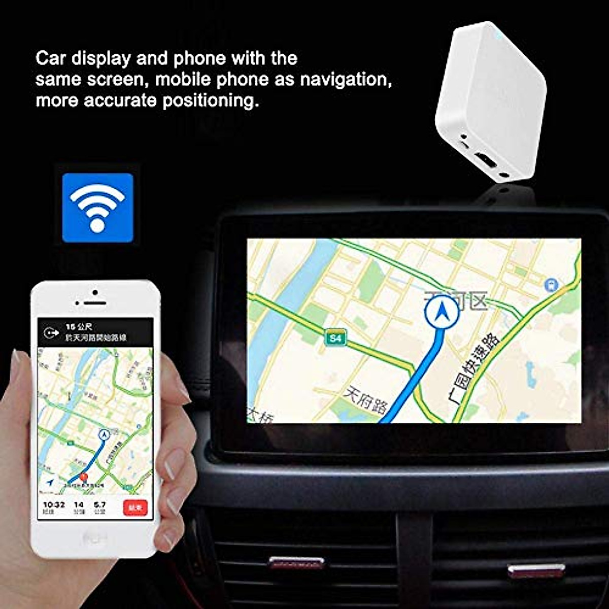Car WiFi Display Box, Wireless Mini Car WiFi Screen Device Box Wireless Screen Mirroring from Smart Phones to Car Screen Wirelessly, Support CVBS/HDMI A/V Output