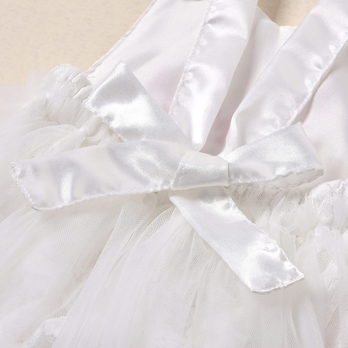 Baby Girl First Birthday Outfit Ruffle Short Sleeve Floral Lace Romper Tulle Dress Backless Jumpsuit Lace Romper Tutu Dress+ Baby Flower Crown Cake Smash Party Outfits Photo Shoot White 12-18 Months