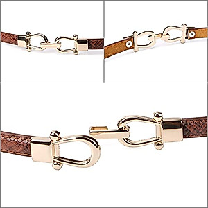 JASGOOD Leather Skinny Women Belt Thin Waist Belts for Dresses up to 37 Inches with Golden Buckle 2 Pack (02-Black+Brown, Waist size below 37 Inches)