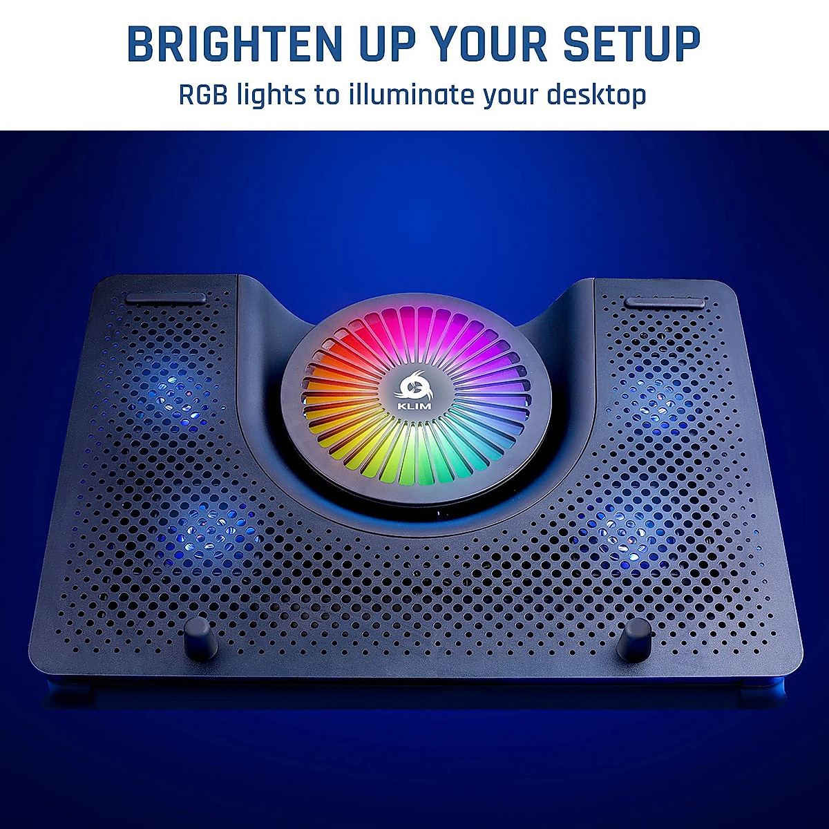 KLIM Nova RGB Laptop Cooling Pad - New - Gaming Laptop Cooler with Phone Holder - Quiet Laptop Stand with Fan - Compatible up to 17"- Ventilador para Laptop - 5-Year Warranty - Mac PS5 PS4 Xbox One